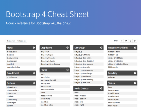 これは便利！ソースとプレビューが見られる「Bootstrap 4 Cheat Sheet」 - FEVDES BLOG